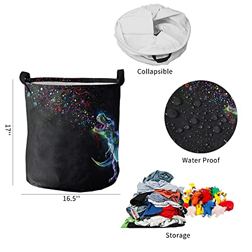Oxford Fabric Storage Bin Dreamlike T-rex Dinosaur Krisyeol Waterproof Collapsible Laundry Basket Dirty Clothes Hamper with Handles Storage Baskets Organizer 17x16.5