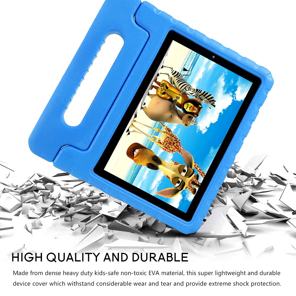 Kid Case for Fire HD 10 or HD 10 Plus 11th Gen 2021, Light-Weight EVA Soft Foam Durable Rugged Shockproof Kid-Proof Multi-Purpose Handle Kickstand Cover for Children - Blue