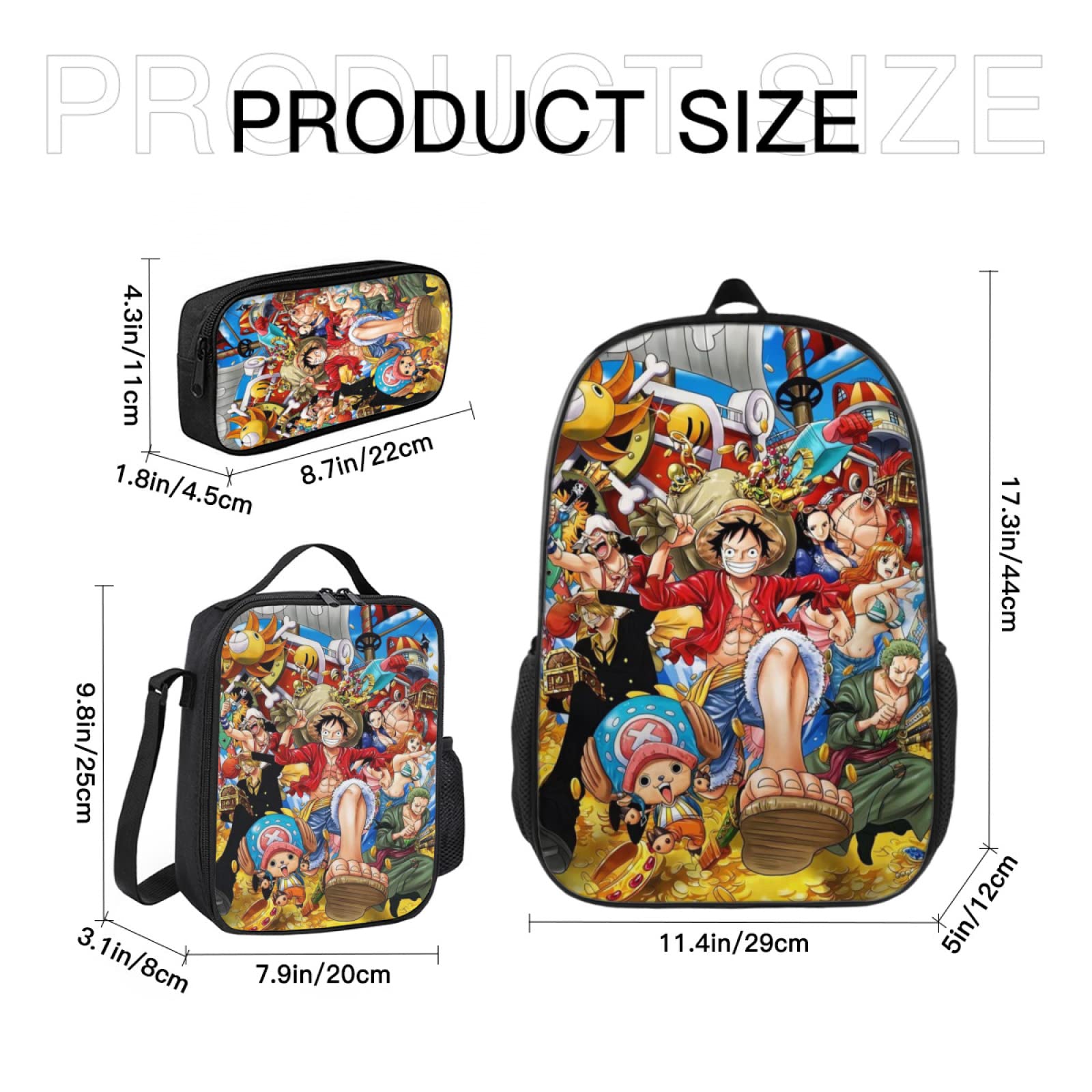 Gnucviop Anime Backpack Set School Backpack Large Capacity Daypack with Lunch Box and Pencil Case for Boys Girls