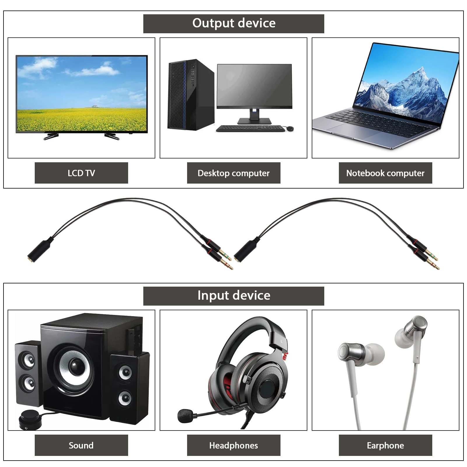 ECSiNG 4PCS Headphone Mic Splitter 3.5mm Jack Audio Mic Adapter Headset Mic Audio Y Splitter Cable for Tablet Computer Headphone Gold-Plated 20cm Black