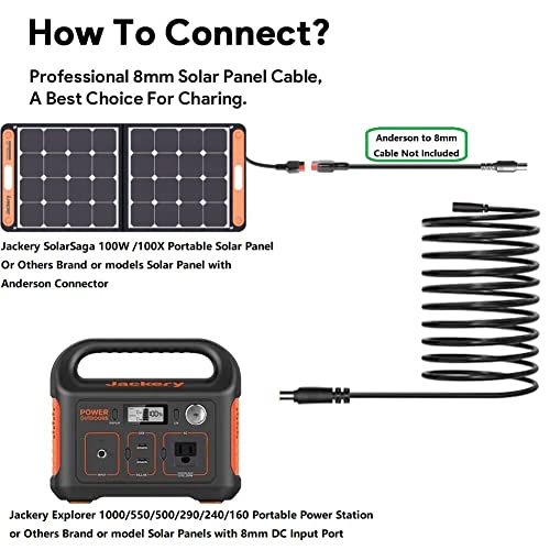 MJPOWER 20Ft Jackery Extension Cable 14AWG 6M 8mm DC Power Plug fit Between Jackery SolarSaga 100W/60W Solar Panel and Jackery Portable Power Station Explorer 1000/880/500/300/240/160 Solar Generator