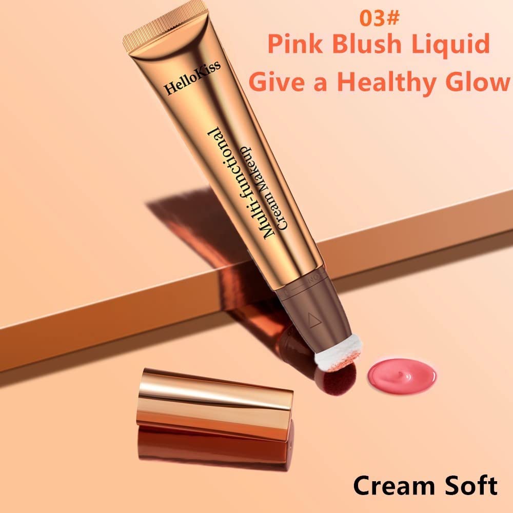 Go Ho 3PCS Liquid Contour&Blush&Highlighter Beauty Wand,Blendable Super Silky Cream Contour Stick,Face Moisturizing Contour Blush Stick with Fine Cushion Applicator,Cruelty-free,02# Contour &03#Blush&