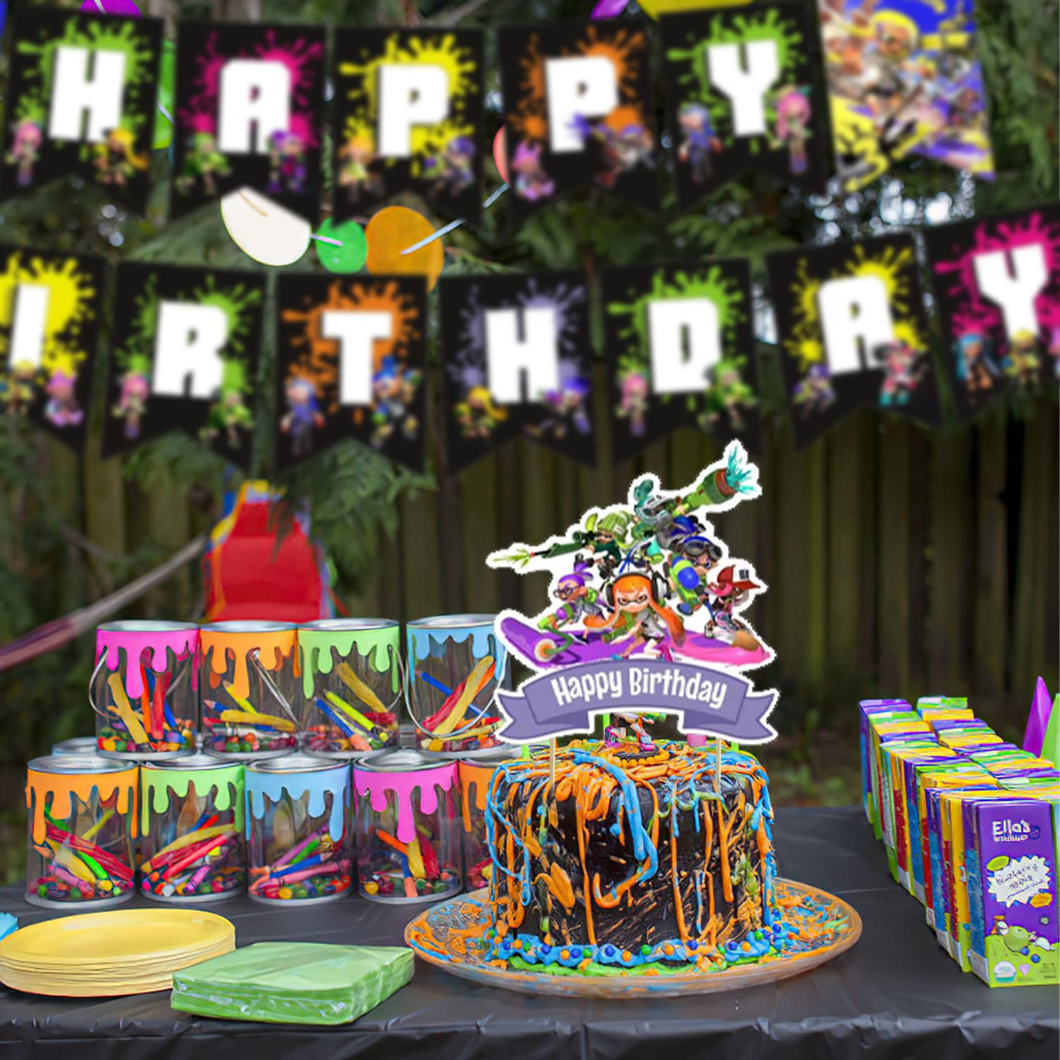 Mnhjkiuo ๐บ๐๐๐๐๐๐๐ 3 Birthday Party Decorations, Video Game Party Supplies with Happy Birthday Banner, Cupcake Cake Toppers, Balloons for Kids Adults Birthday Party Baby Shower Decorations