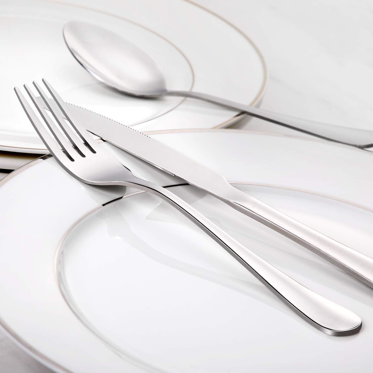 Hiware 36-piece Forks and Spoons Set, Stainless Steel Silverware Flatware Set for Home, Kitchen or Restaurant - Mirror Polished, Dishwasher Safe