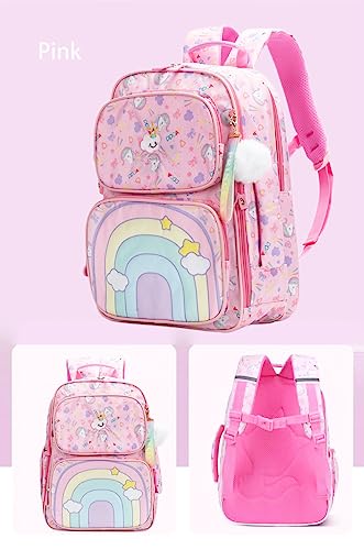 Uamdrup 16inch Pink Rainbow Backpack, Cute Unicorn Waterproof Durable BookBag Lightweight Causal Daypack For Travel Outdoor