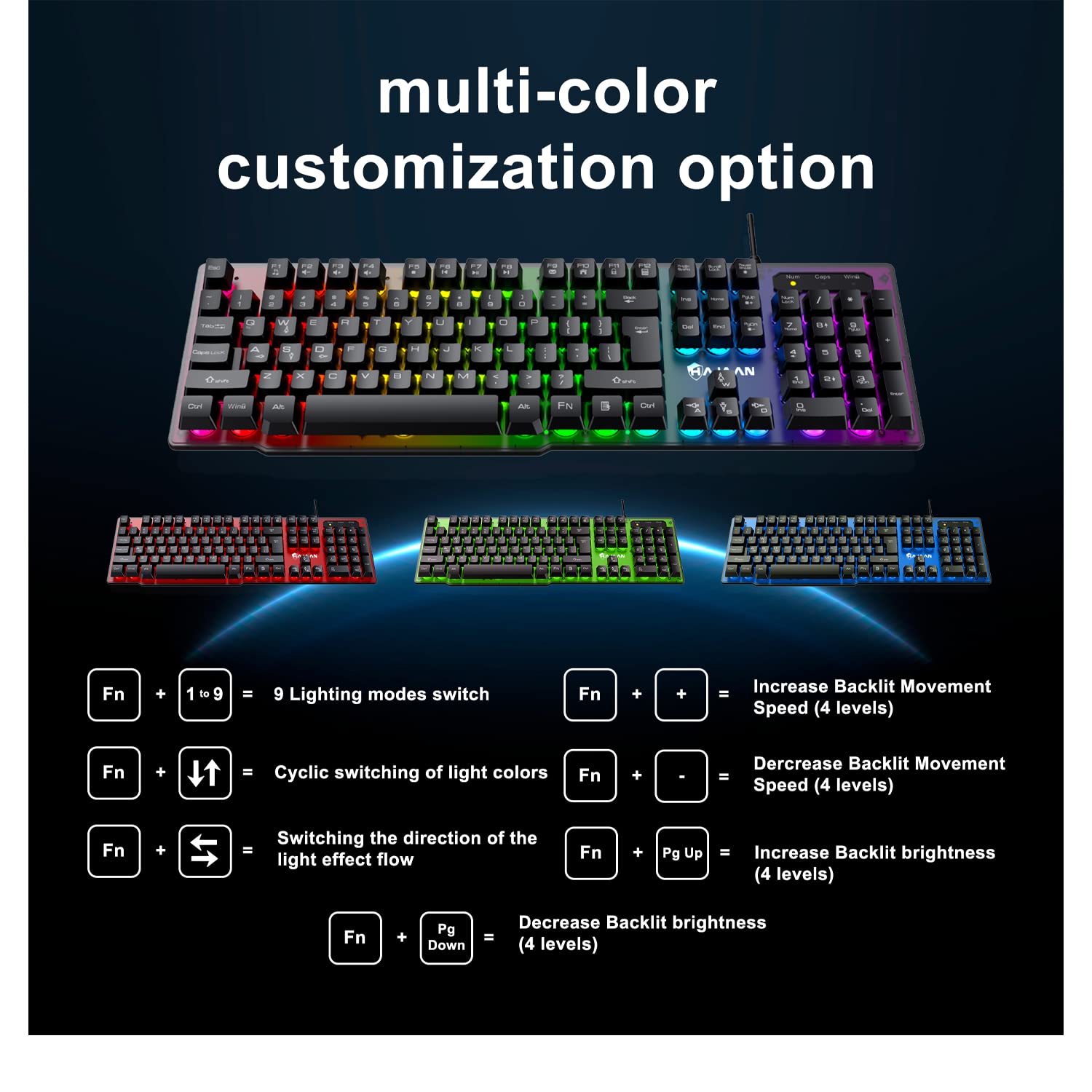 HAJAAN H410-G Wired RGB Gaming Keyboard and Mouse, Gaming Mouse Pad Combo with Multimedia and Anti-Ghosting Capability Keys- Gamer Bundle for Windows PC – (Black) (H410-G)