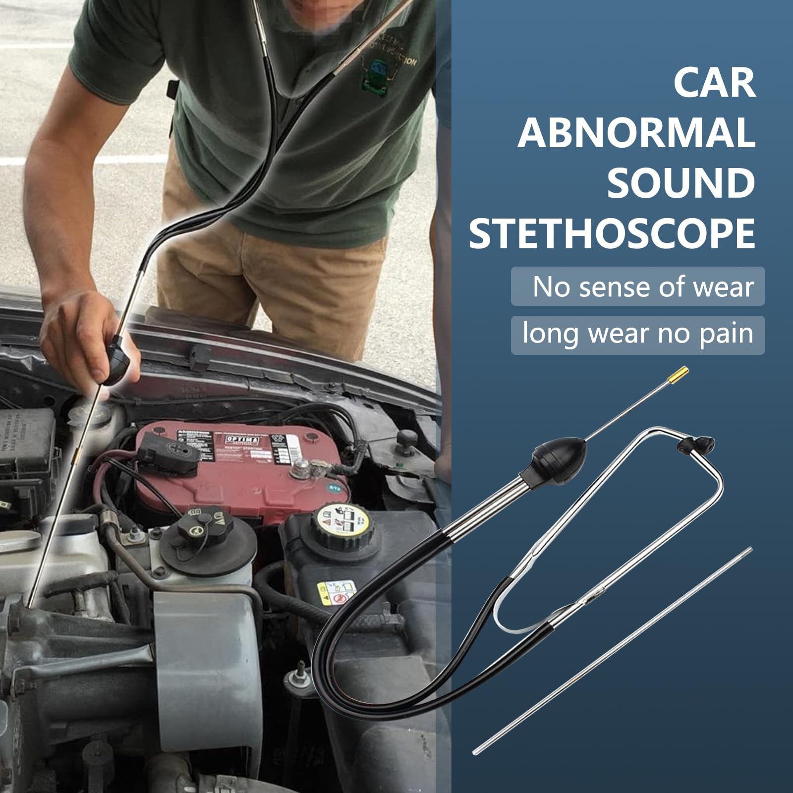 Nomocale 1 PC Car Engine Stethoscope, Vehicle Abnormal Noise Diagnostic Device, Metal Waterproof and Durable Automotive Mechanical Cylinder Auscultation Tool, Universal for Most Cars (Black & Silver)