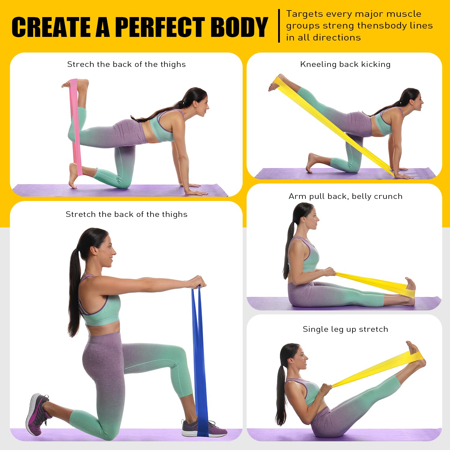 Exercise Resistance Bands, Physical Therapy Bands, Strength Training, Yoga, Pilates, Stretching, Non-Latex Elastic Band with Different Strengths,Workout Bands for Home