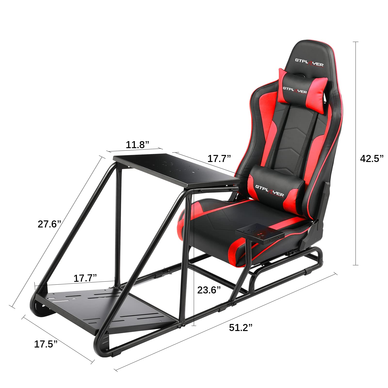 GTPLAYER Racing Simulator Cockpit with Gaming Chair and Bluetooth Speakers, Racing Style Reclining Seat and Sleigh Shape Alloy Steel Frame (Deepred)