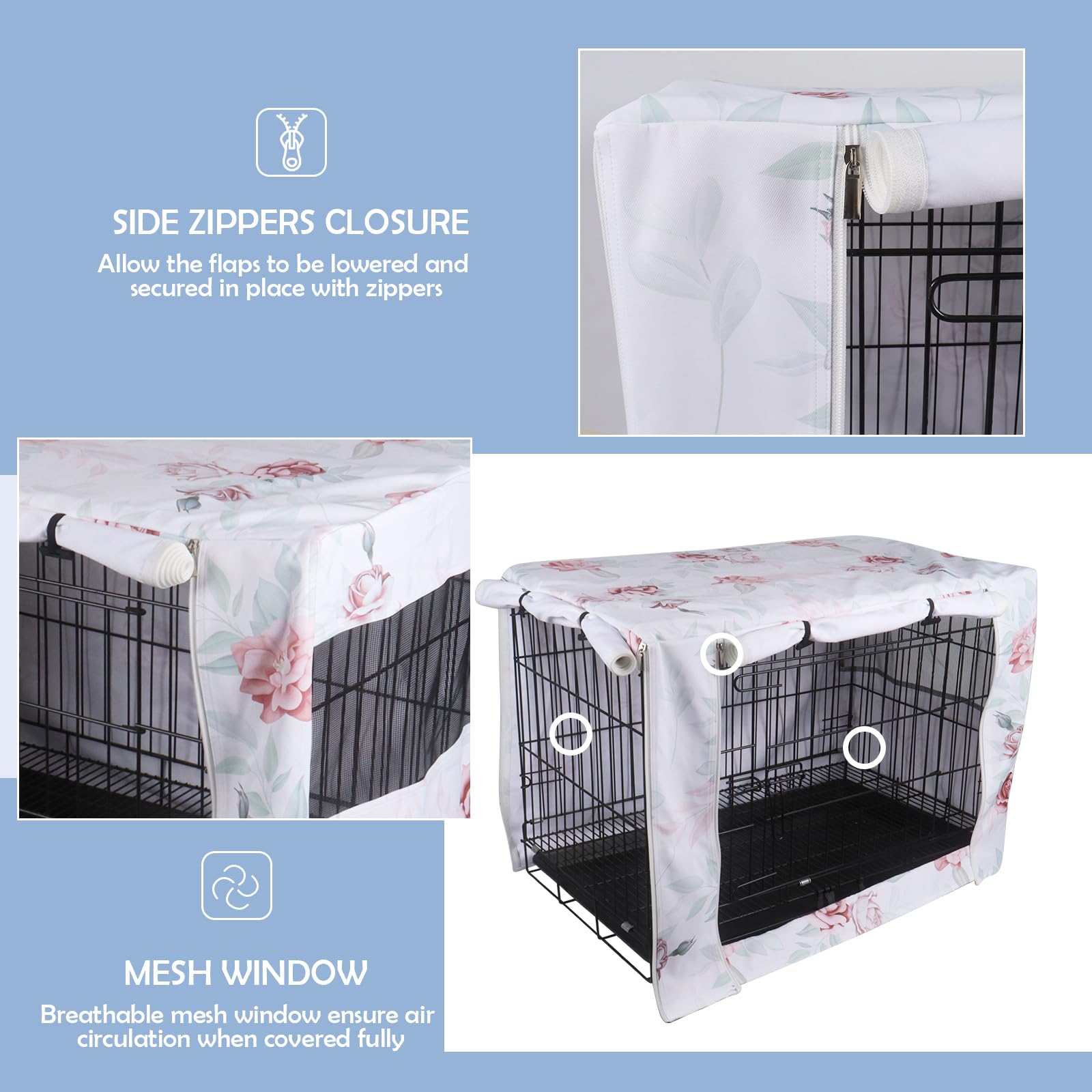 Pethiy Dog Crate Cover Durable Polyester Pet Kennel Cover Universal Fit for Wire Dog Crate - Fits Most 30 inch Dog Crates - Cover only-Flower-30