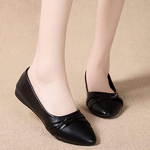 Leisure Women's Four Seasons Low Heeled Non Slip Round Toe Bow Tie Breathable Slip On Lazy Shoes Lady Work Shoe Black