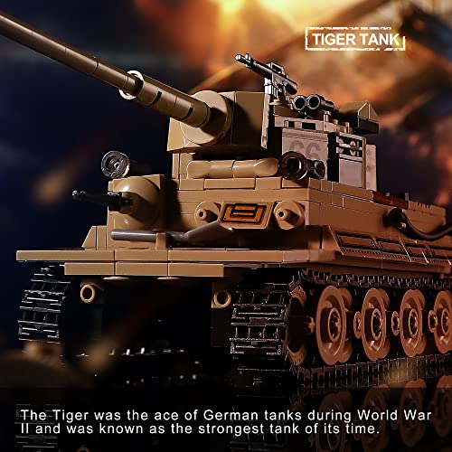 WW2 Army Tank Toys Building Kit, Create a German Tiger Tank and an American M4 Sherman Tank Model, Include 1184 Blocks, Great Military Toy Gift for Boys, Kids, and Teens Age 8-14