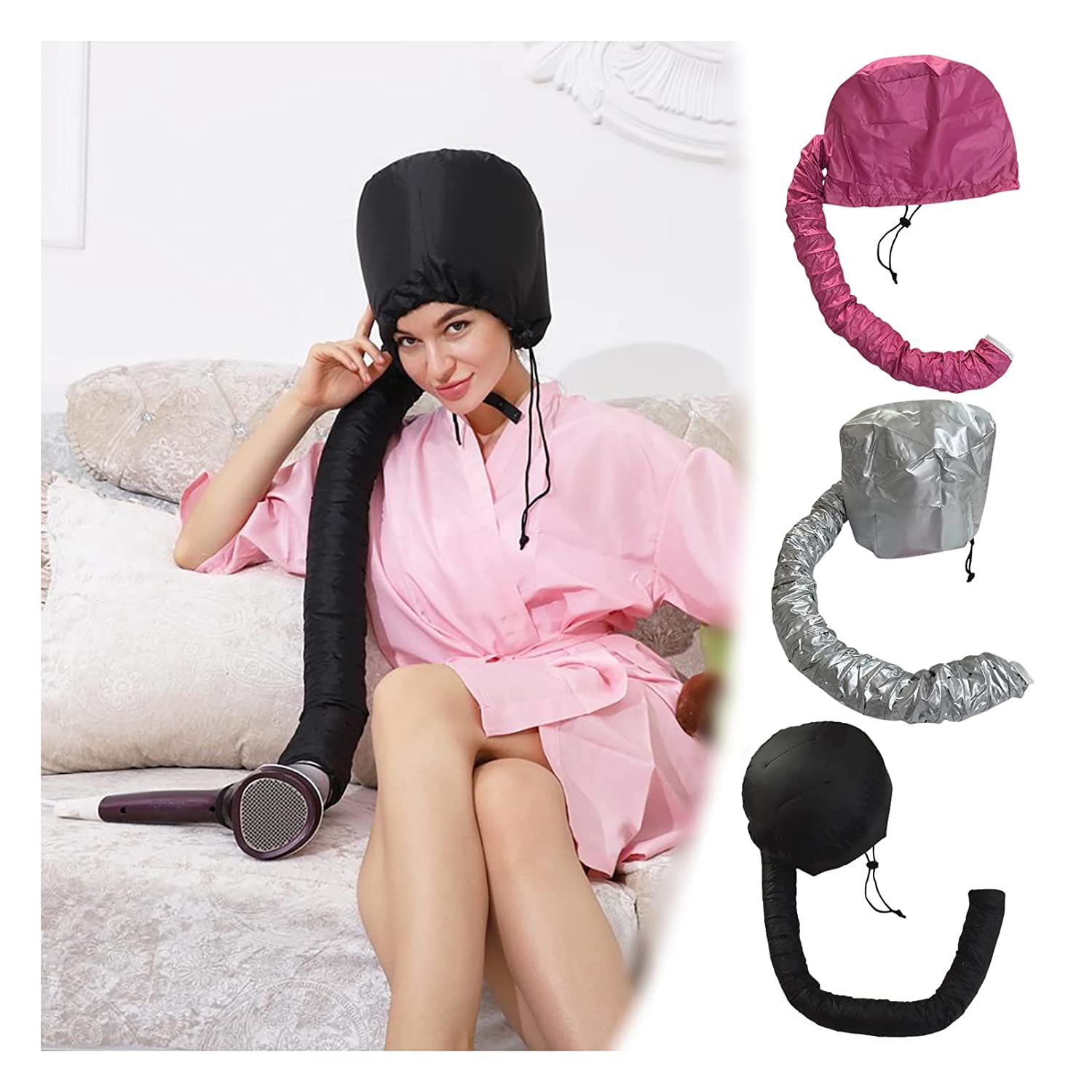 MEGCCR Portable Soft Hair Dryer Cap, Black, Polyester
