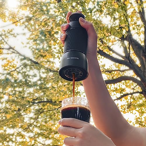 ZZUOM Protable Espresso Machine, Compatible with Ground Coffee & Nespresso Capsules, 18 Bar Pressure for Rich Crema, Manual Espresso Maker, Perfect for Travel, Camping, Hiking (Black)
