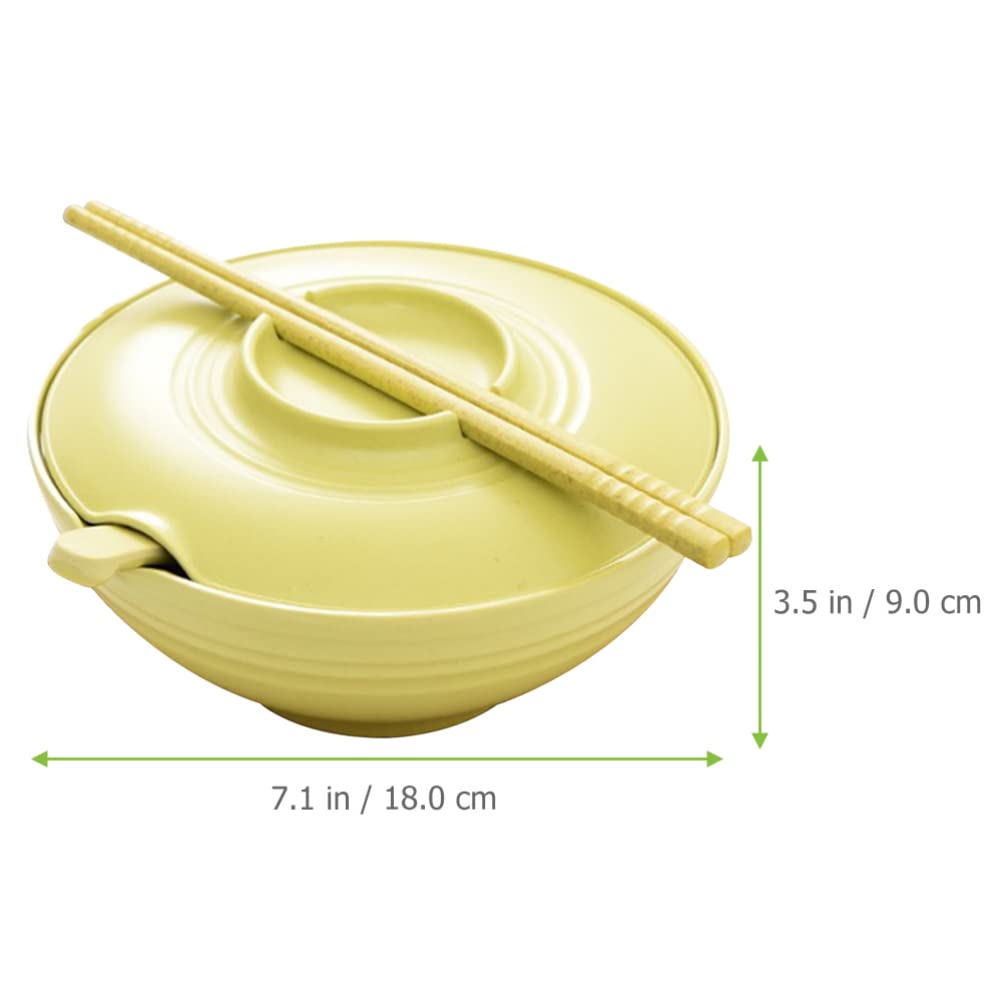 Hemoton Japanese Ramen Bowl Kitchen Serving Bowl Noodle Soup Bowl Miso Rice Bowls with Lid Spoon and Chopsticks for Pasta Cereal Fruit Mixing Bowl Green