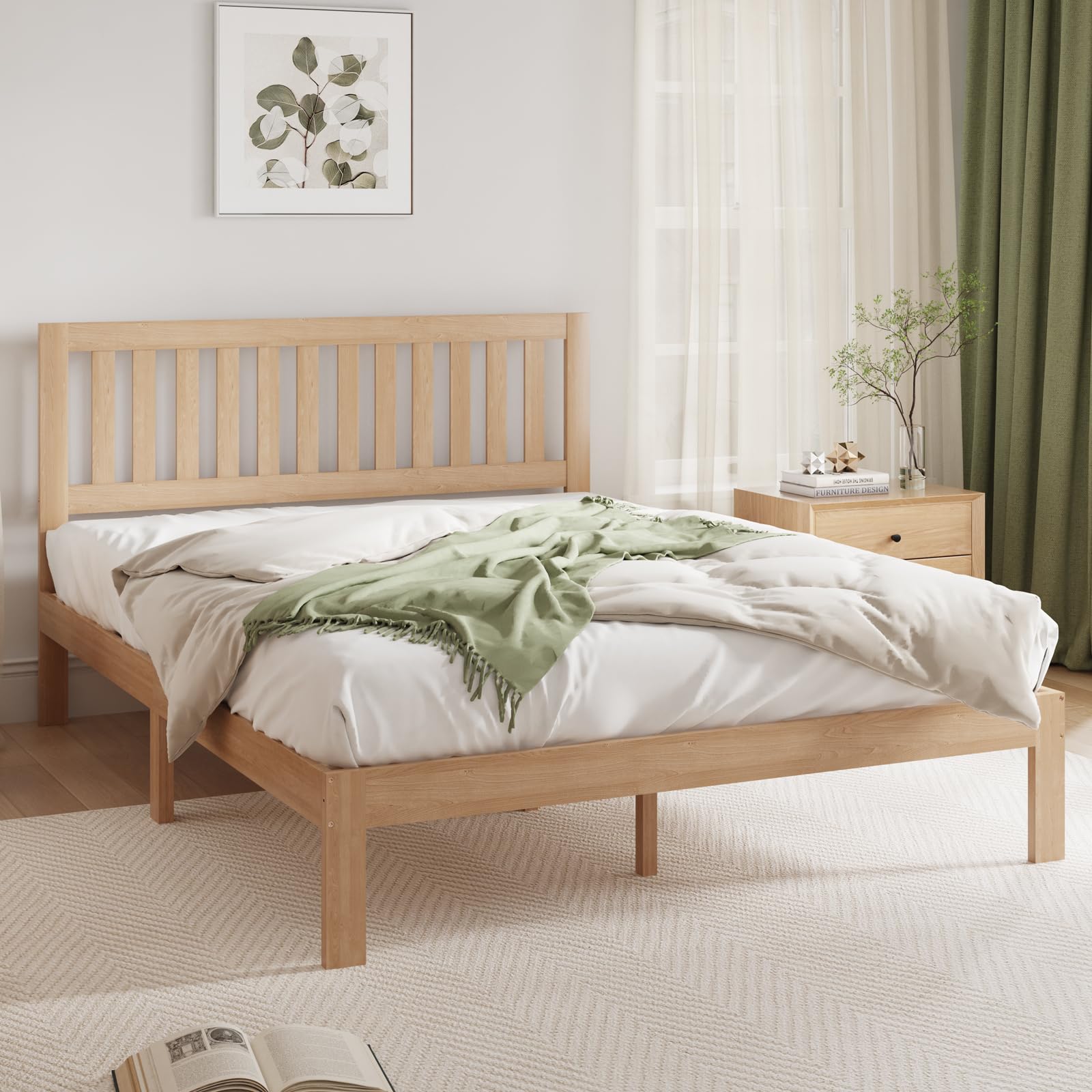 Novilla Full Size Bed Frame Wood Full Bed Frame with Headboard, Full Size Bed Frame with Headboard Solid Wood Bed Frame Foundation with 8.5 Inch Space Underneath, No Box Spring Needed, Easy Assembly