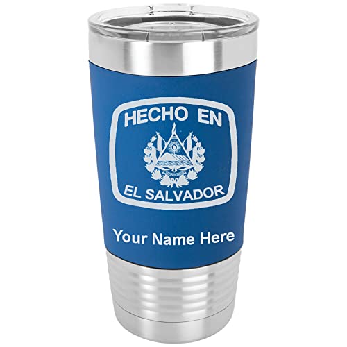 LaserGram 20oz Vacuum Insulated Tumbler Mug, Hecho En El Salvador, Personalized Engraving Included (Silicone Grip, Dark Blue)