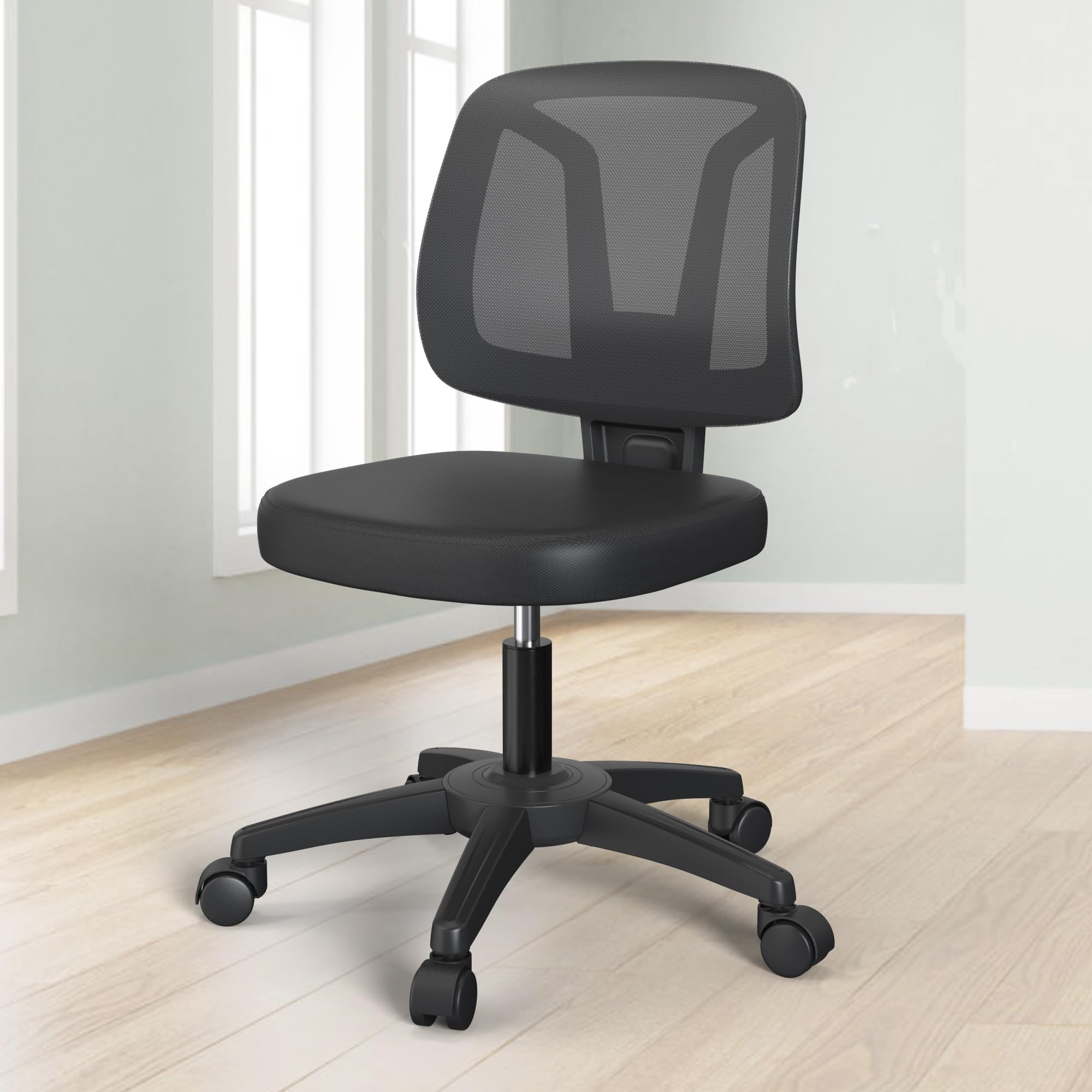 Modern Comfy Ergonomic No Arms Cute Office Swivel Computer Desk Task Chair with Adjustable Height Seat and Lumbar Support for Office Home Work Study
