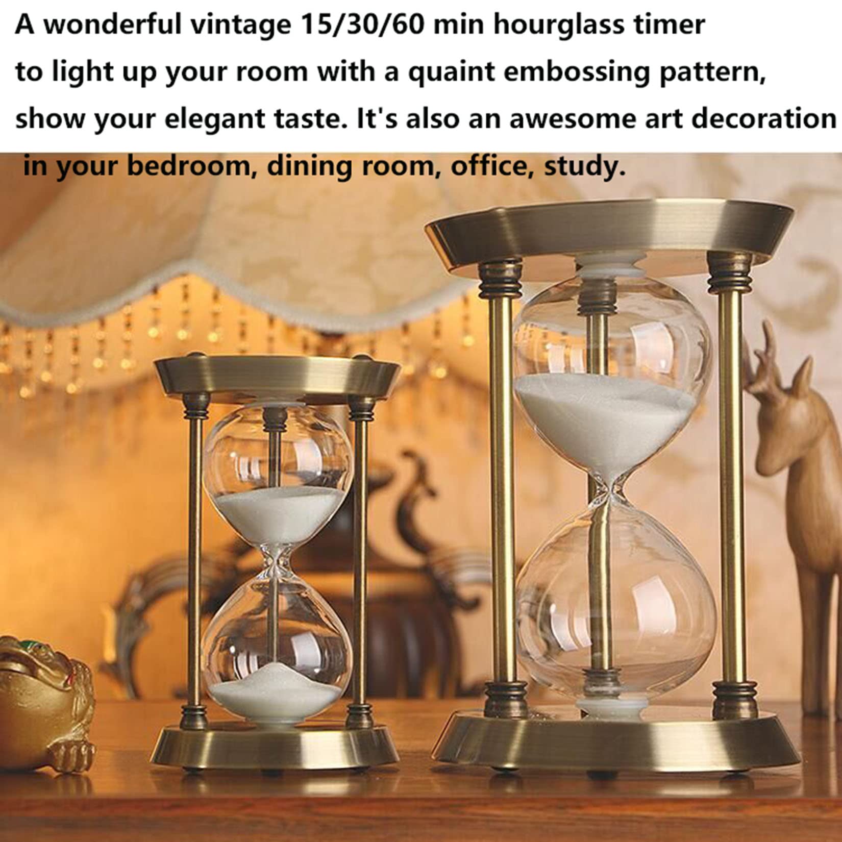 Hourglass Sand Timer 15/30/60 Minutes, Sand Clock Sand Watch, Metal Sandglass Timer with White Sand for Christmas Gifts Wedding Home Desk Office Classroom Decor,Gold 60min