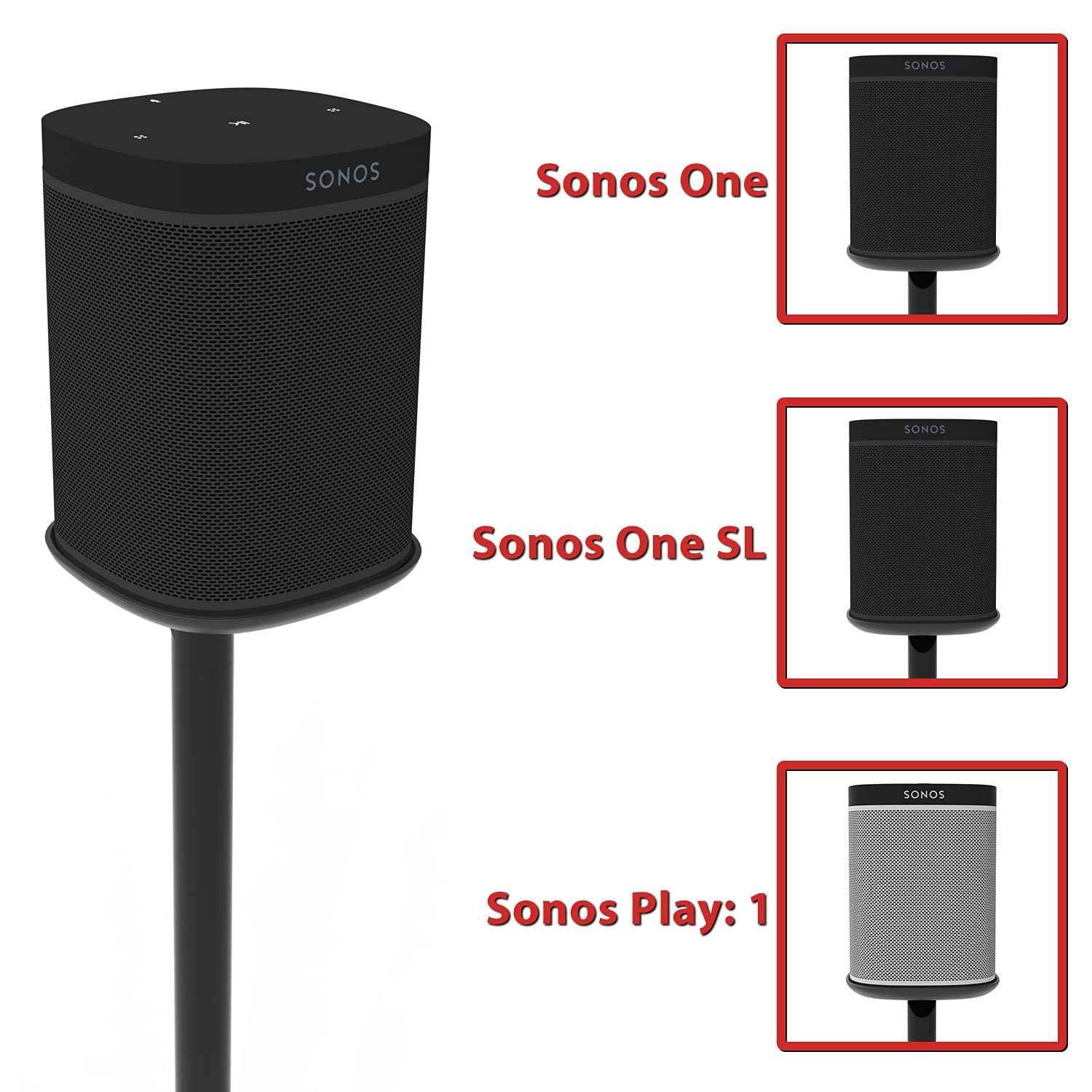 Eximus Fixed Height Speaker Floor Stand for Sonos One and Sonos One SL and Sonos Play:1 - Cable Management Built In - Easy Assembly - Gloss Black Finish