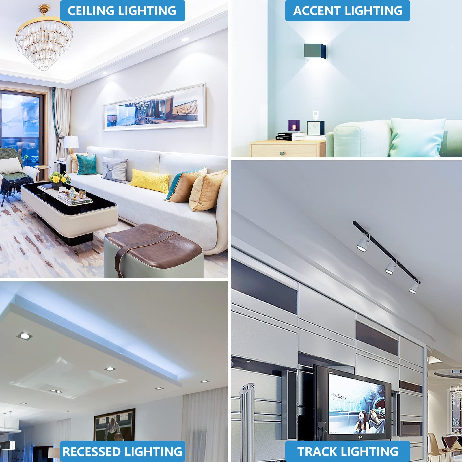 GU10 LED Bulb, GLUROO Light Bulbs, 5000K Daylight White, 500LM, 5W(50W Halogen Equivalent) LED Bulbs, 160° Beam Angle, Track Light Bulb Recessed Light Spotlight for Living Room, Kitchen, 6-Pack