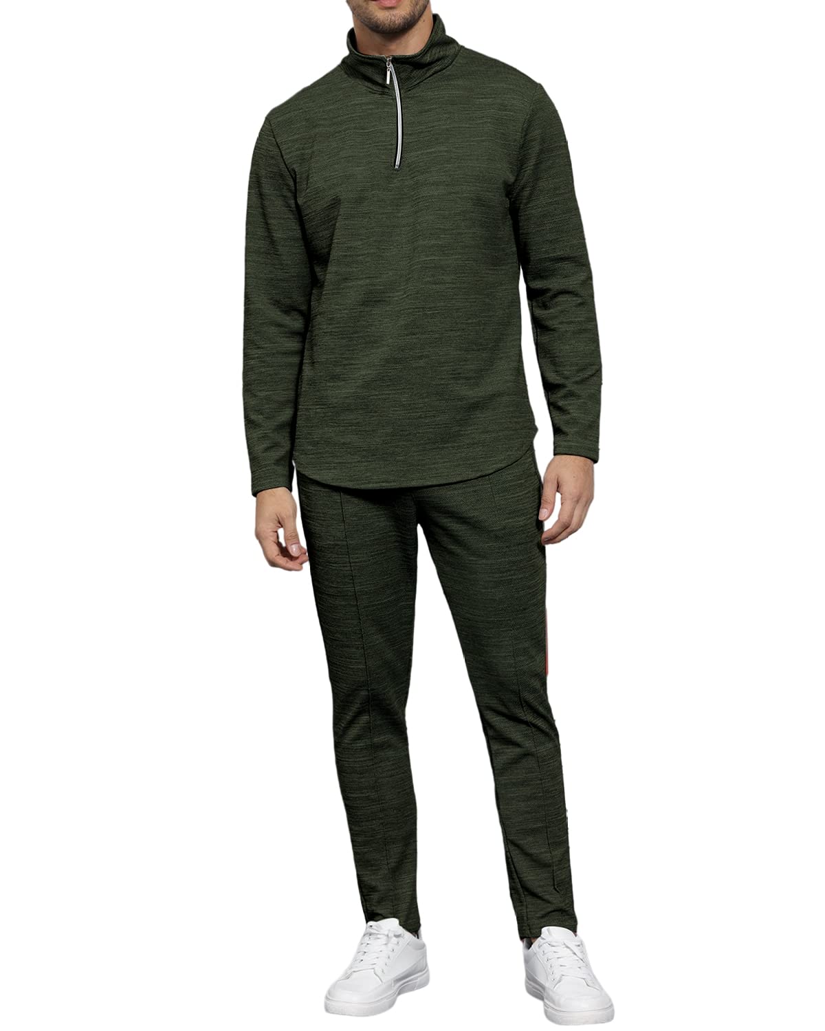 Fashion Men's Tracksuit 2 Piece Athletic Sweatsuits Zip Polo Shirts and Jogging Pants Running Sets Green
