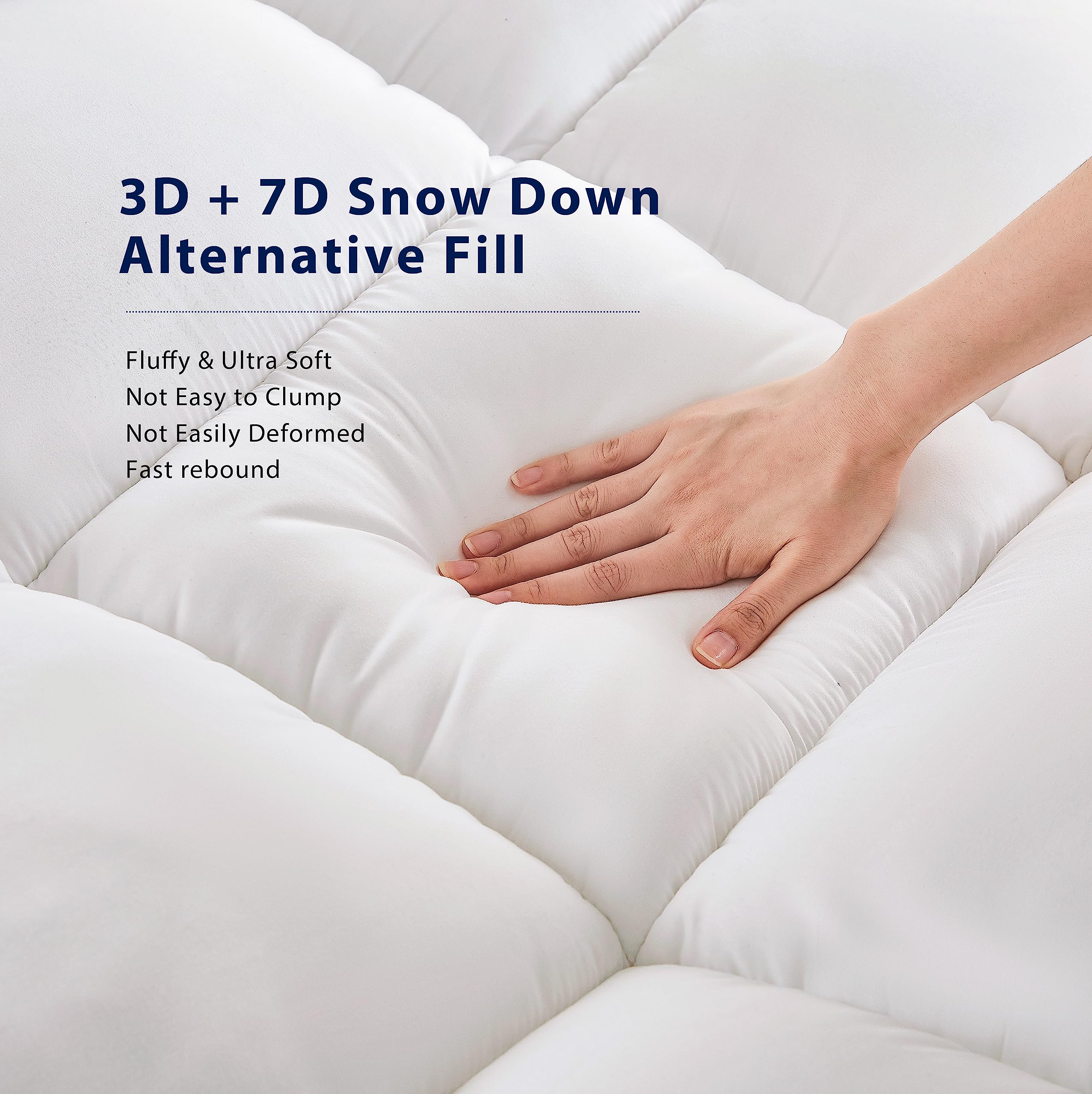 L'AGRATY Mattress Topper Full - Cooling Pillow Top Mattress Topper Full Size Extra Thick Plush Bed Topper Down Alternative Overfilled Soft Mattress Pad for Back Pain