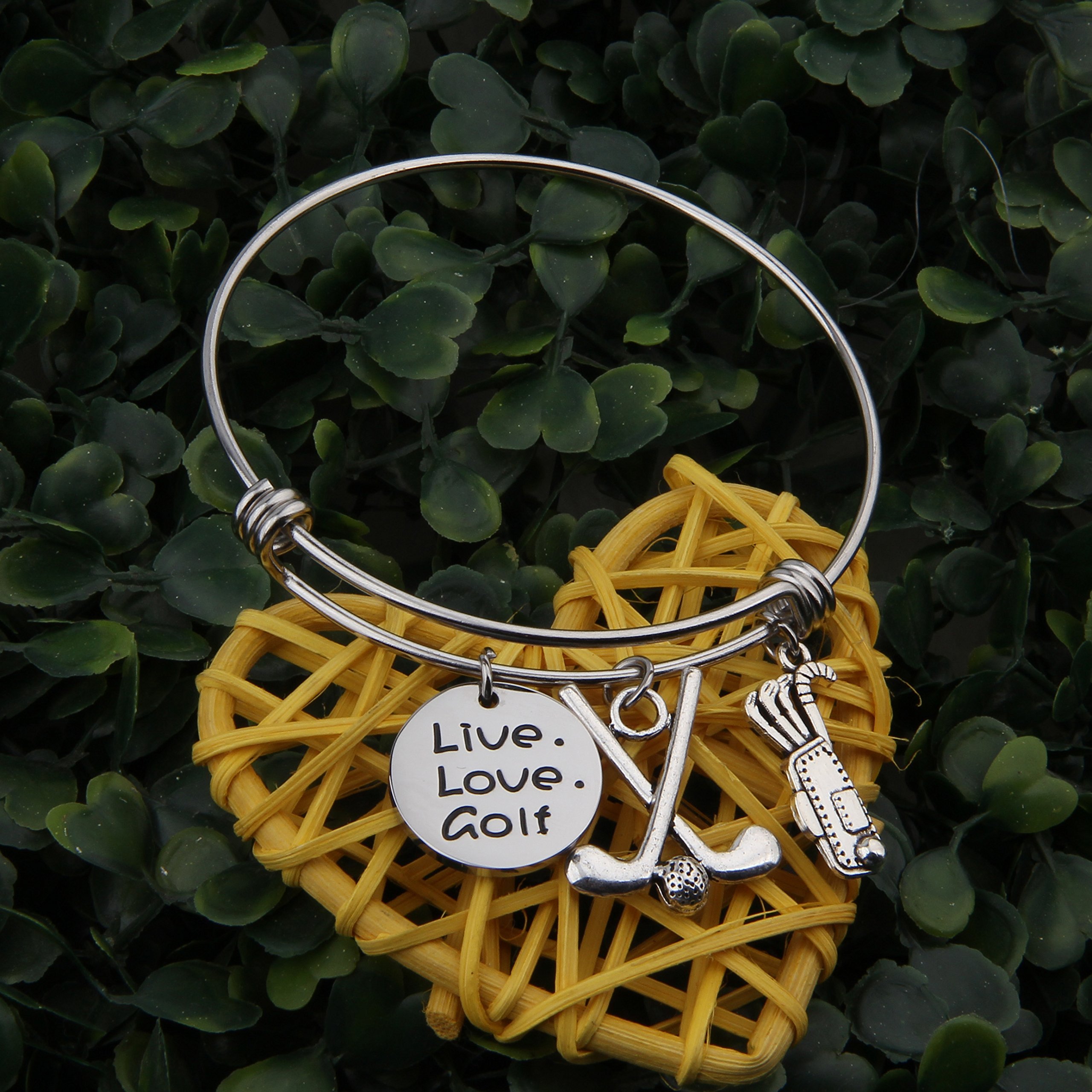 FEELMEM Golf Bracelet Live Love Golf Expandable Charm Bracelet Golf Jewelry Gift for Golf Lover/Golf Club/Golf Team（silver）
