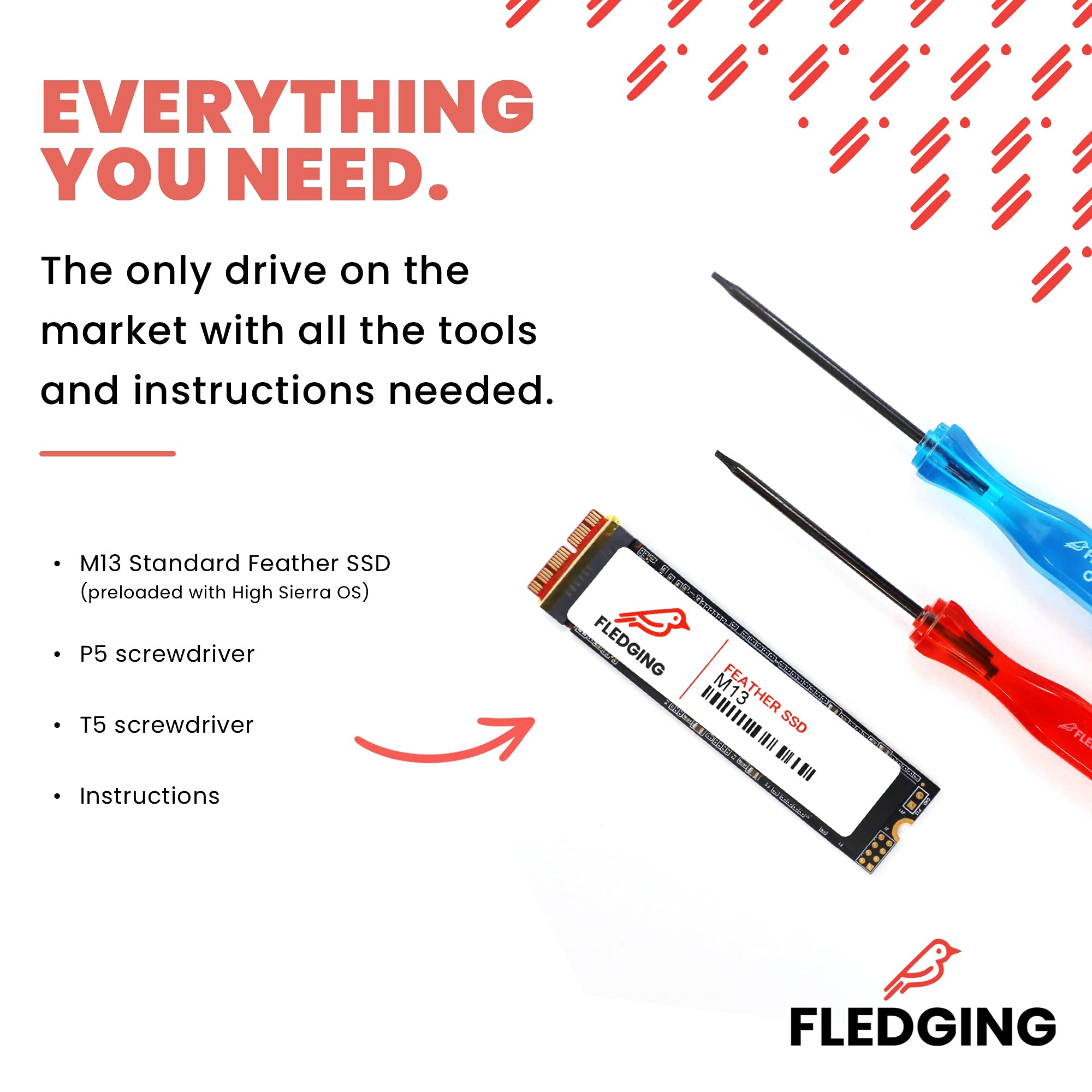 Fledging 1TB Feather M13-S PCIe NVMe Gen 3.0x4 SSD Upgrade – DIY kit & OS Included – Compatible with Apple MacBook Air (2013-2015) & Pro (2013-2016), Mac Mini (2013) & Pro (2014), iMac (2013-2019)