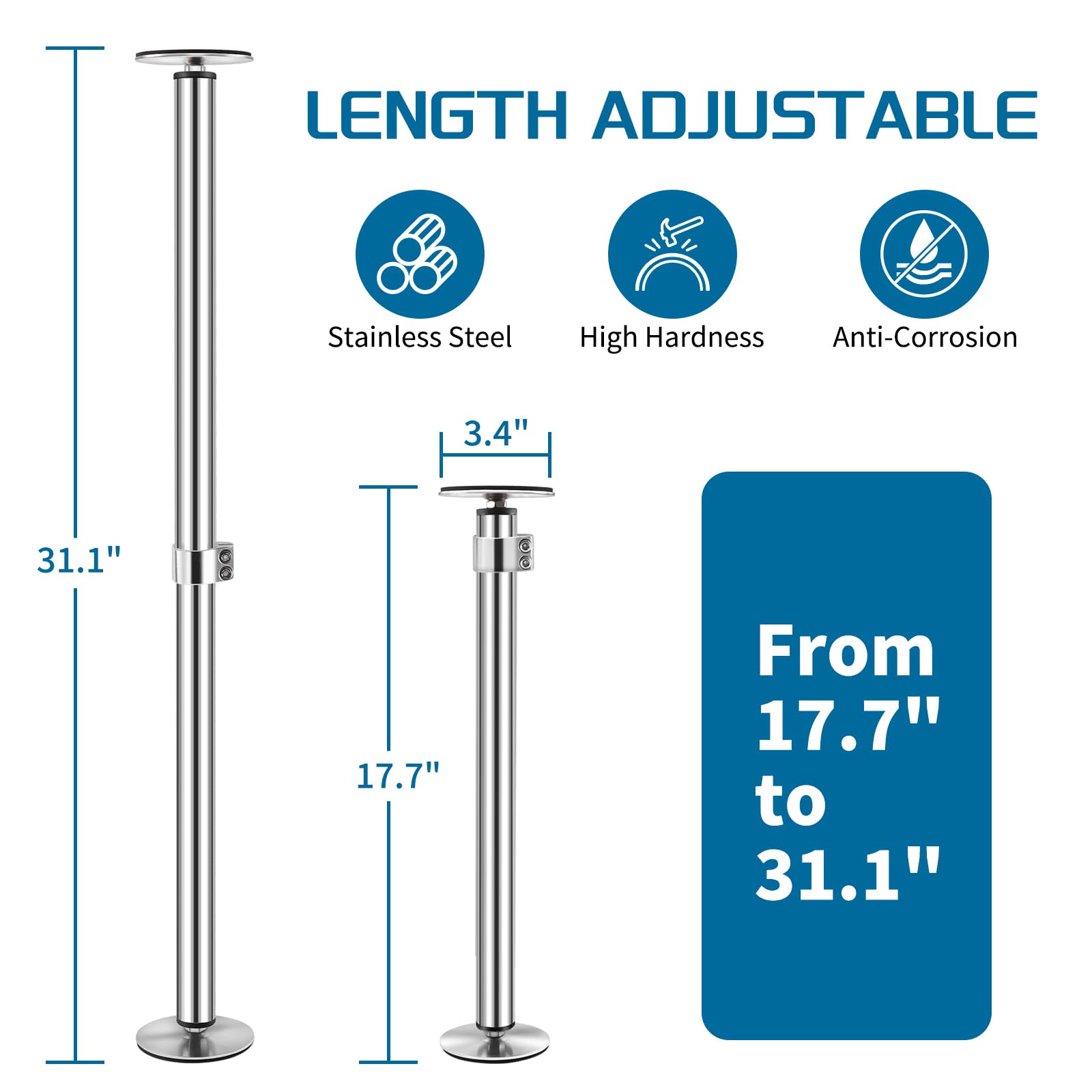 Snowtaros Undermount Sink Brackets, Stainless Steel Undermount Sink Support, 17.7β-31.1" Adjustable Support Pole, Undermount Sink Repair Kit for Kitchen, Bathroom (2 Pack)