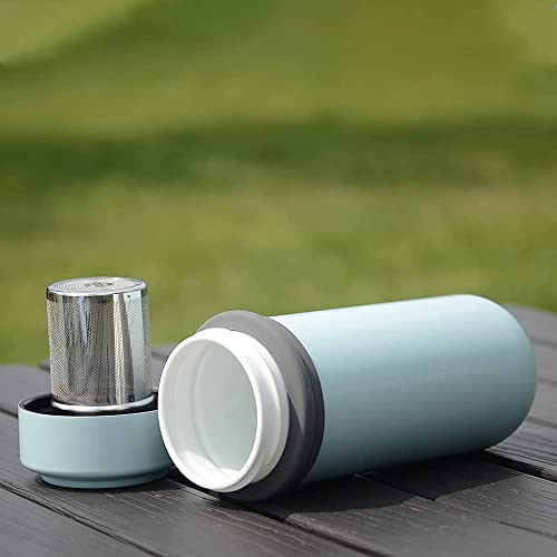Vacuum Insulated Water Bottle,9Oz Double Wall Insulation Stainless steel Thermos Cup with Ceramic Liner Keeps Beverage Hot or Cold for 6 Hours, Tea Coffee Travel Tumbler Mug with Infuser (Blue)