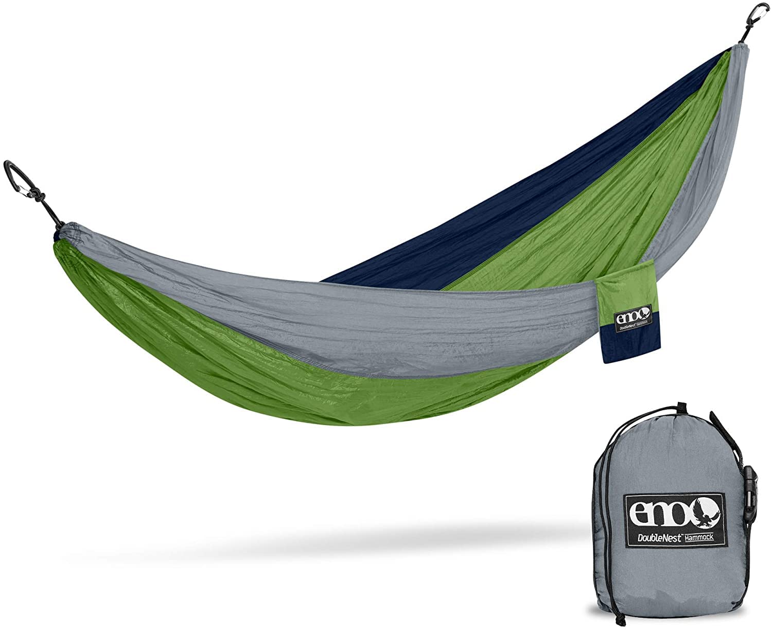 ENO, Eagles Nest Outfitters DoubleNest Lightweight Camping Hammock, 1 to 2 Person, Special Edition Colors, Grey/Green/Blue