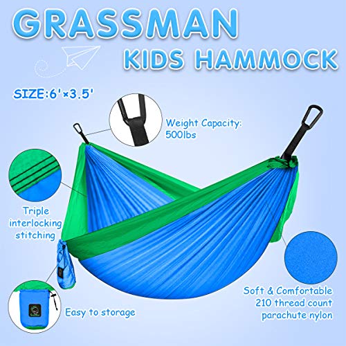 Grassman Kids Small Hammock for Camping Portable Hammock for Child Girls Boys Ultralight Backpack Mini Hammocks with Straps Red