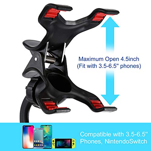 EXJOY Desk Microphone Stand with Smartphone Holder, Adjustable mic stand with Non-Slip mic holder clamp, Heavy Round Base