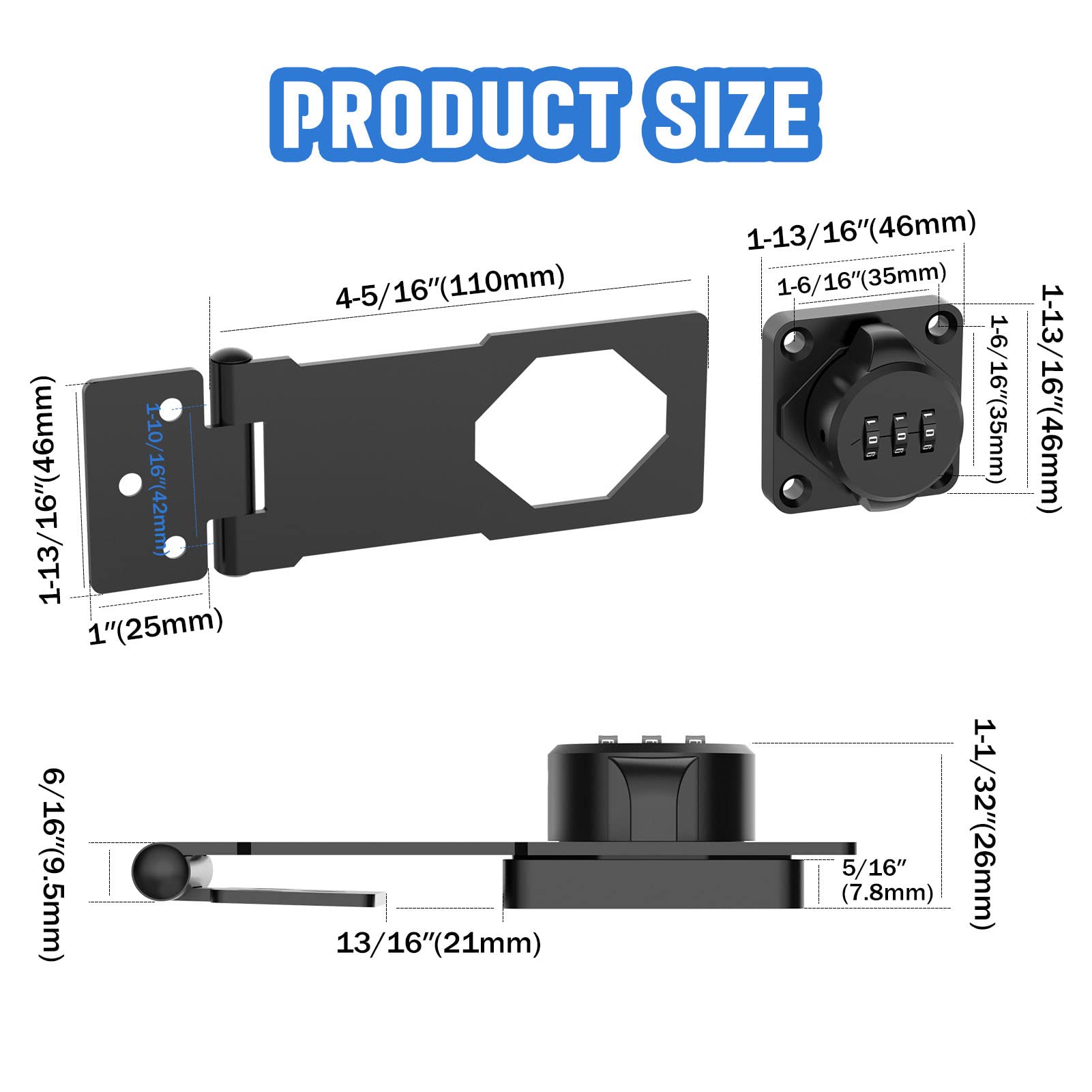 Household Cabinet Password Hasp Locks, Cabinet Door Combination Lock, Door Security Slide Latch Lock for Small Doors, Cabinets, Barn Door, Bathroom, Outdoor, Garden (Black)