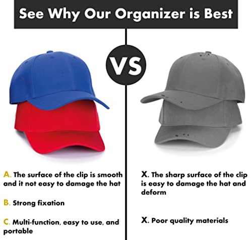 LASOSA Hat Organizer for Closet, Set of 2 - Space-Saving Cap Rack for Baseball Hats, Beanies, Scarves and More - Portable, Adjustable and Easy to Install - Premium Quality, Durable Design (Black)