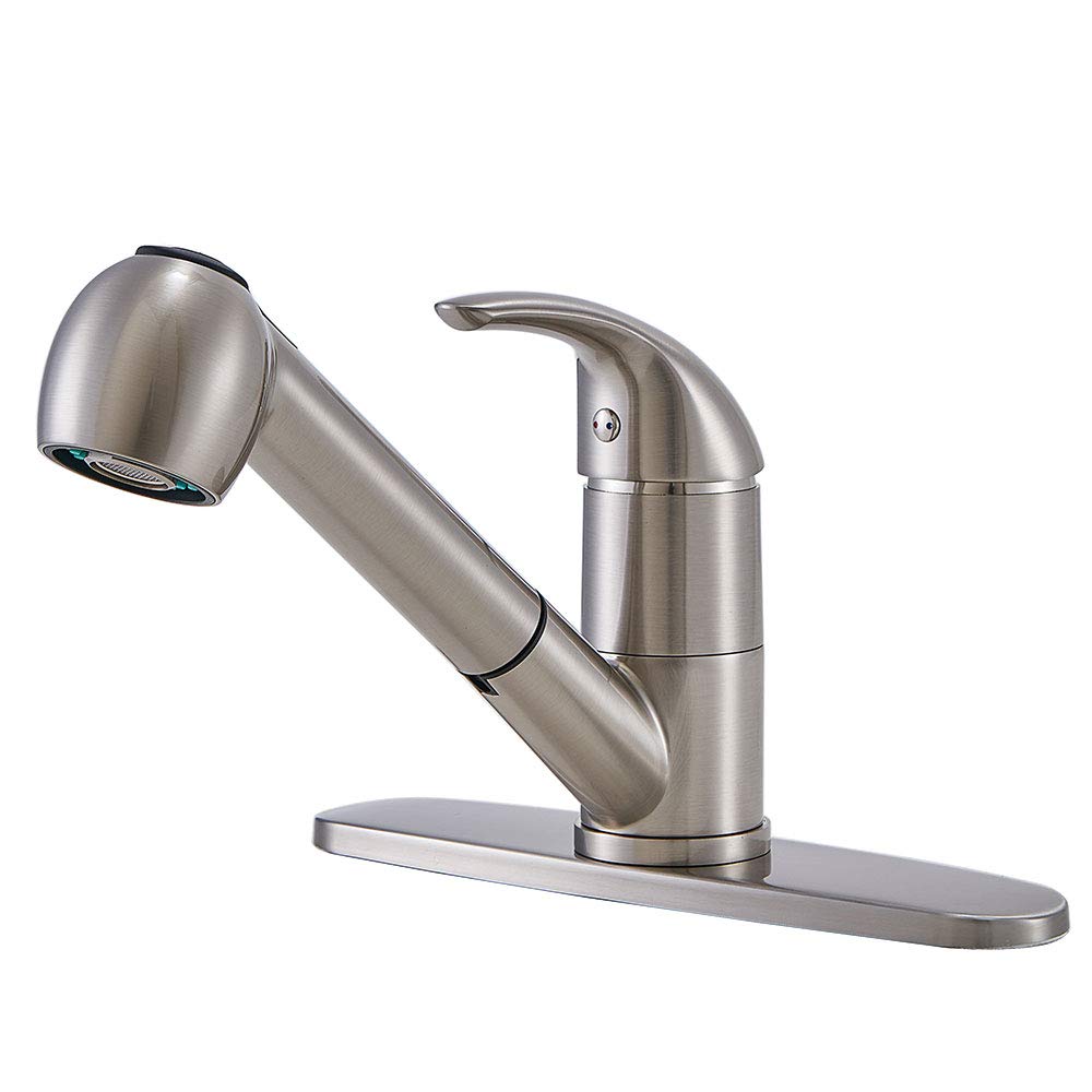 KINGO HOME Modern Single Handle Stainless Steel Brushed Nickel Pull Out Sprayer Bar Kitchen Faucet,Small Kitchen Sink Faucet with Escutcheons Single Hole Kitchen Faucet