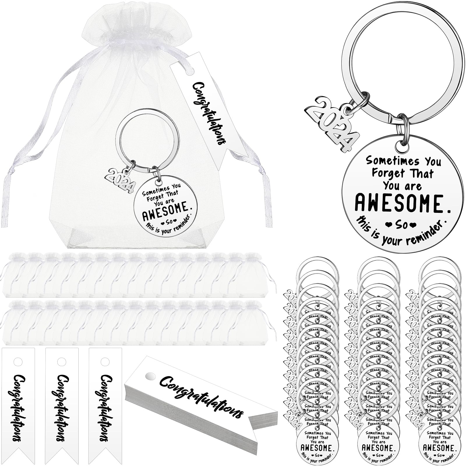 Kigeli 30 Pcs Class of 2024 Keychain Graduation Gift Keychain Bulk Inspirational Key Chain for Senior High School College (Awesome)