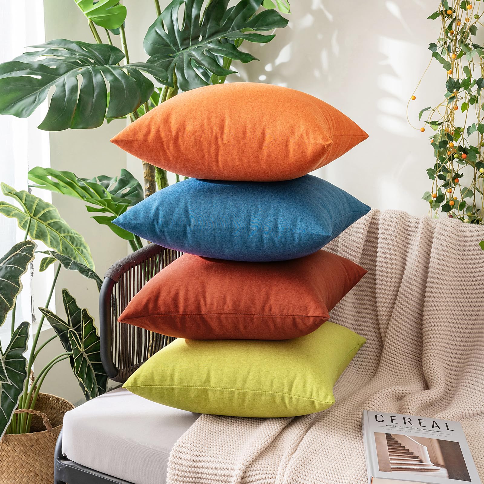 MIULEE Fall Pack of 2 Decorative Outdoor Solid Waterproof Throw Pillow Covers Polyester Linen Garden Farmhouse Cushion Cases for Patio Tent Balcony Couch Sofa 24x24 inch Burnt Orange