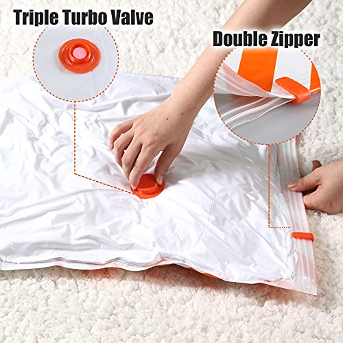 Vacuum Storage Bags Medium Space saver Bags 6 Pack (27.5β X 19.6β) With Handpump Space Saver Compression Seal Bags for Clothes, Quilts, Pillows, Double Zip Seal & Leak Valve