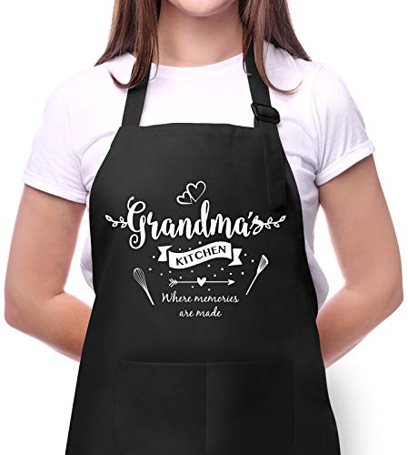 Moanlor Art Funny Aprons for Grandma Women-Grandma's Kitchen Adjustable Apron with Pockets for Cooking,Birthday,Mother's Day,Christmas Gifts for Grandma Mom