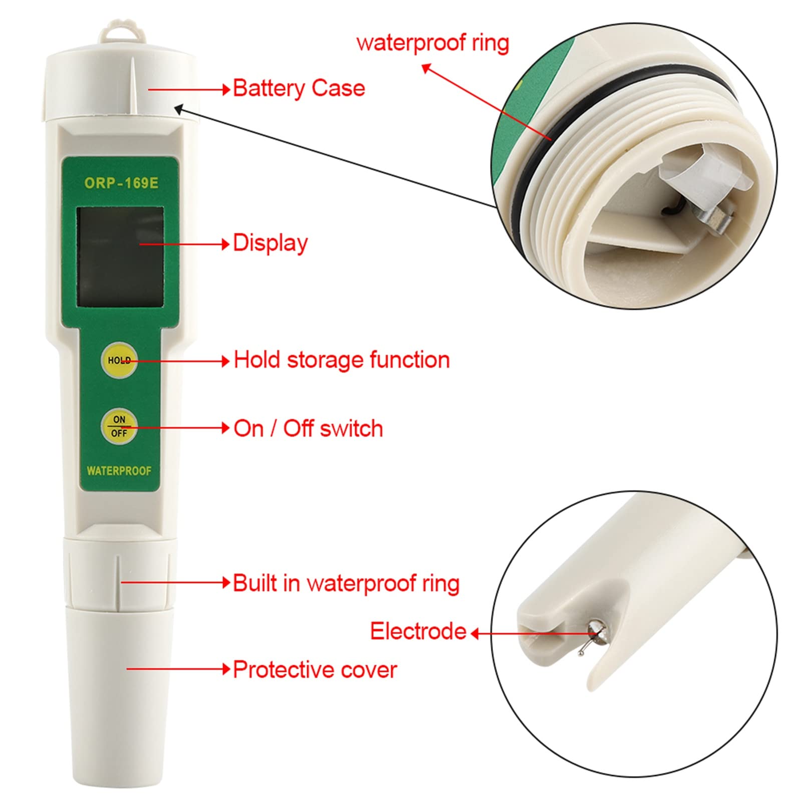 OKJHFD Water Test Pen, 2 in 1 Digital ORP/Temp Meter Tester Aquarium Pool Hydroponic Water Monitor,Digital Water Quality Meter