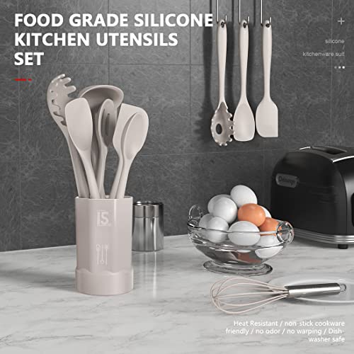 Silicone Cooking Utensils Set - 446°F Heat Resistant Kitchen Utensils,Turner Tongs,Spatula,Spoon,Brush,Whisk,Kitchen Utensil Gadgets Tools Set for Nonstick Cookware,Dishwasher Safe (BPA Free)