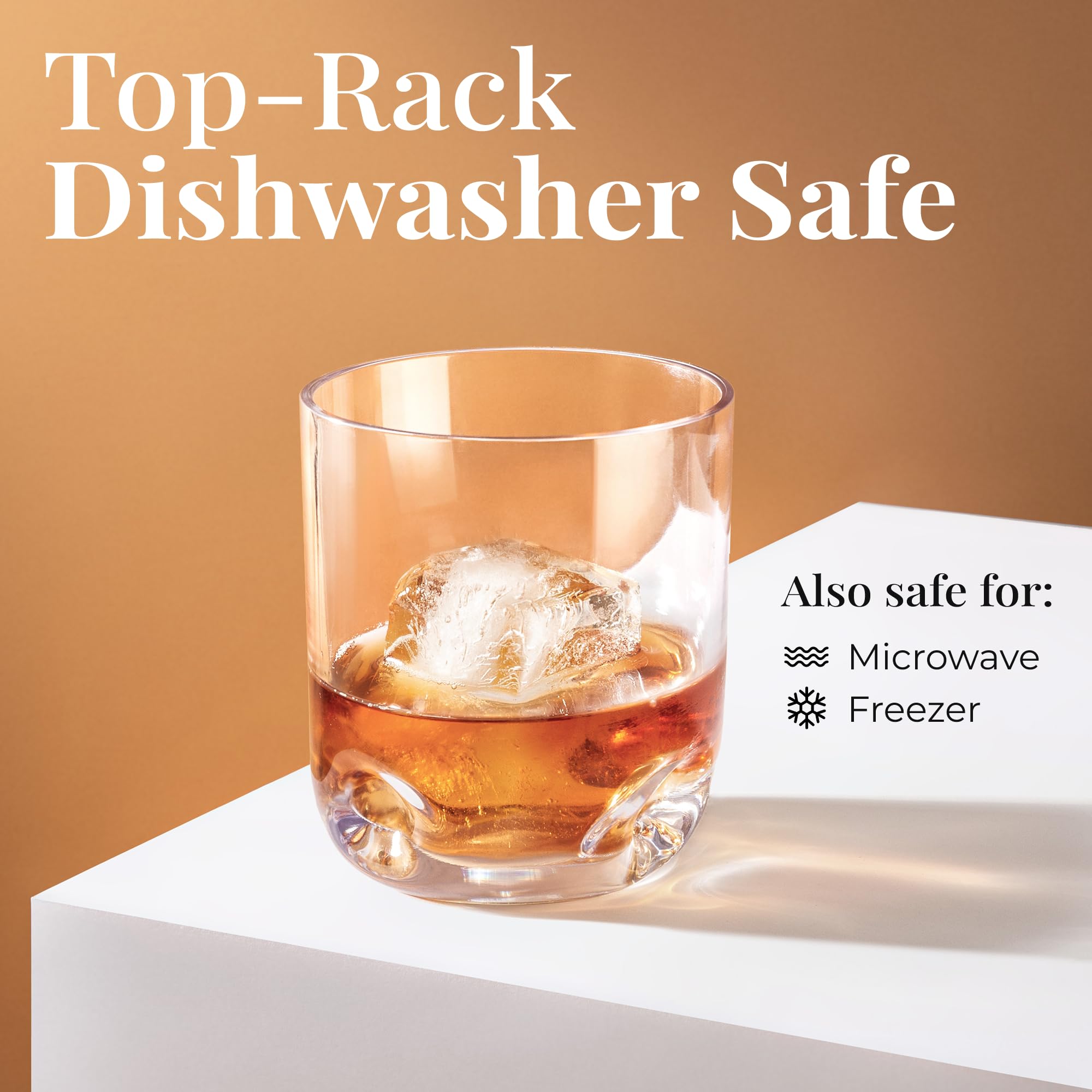 Vivocci Unbreakable Tritan Plastic 12.5 oz Whiskey & Double Old Fashioned Bar Glasses - Thumb Indent Heavy Base - Ideal for Bourbon & Scotch - Upscale Men's Gift - Dishwasher Safe Barware - Set of 4