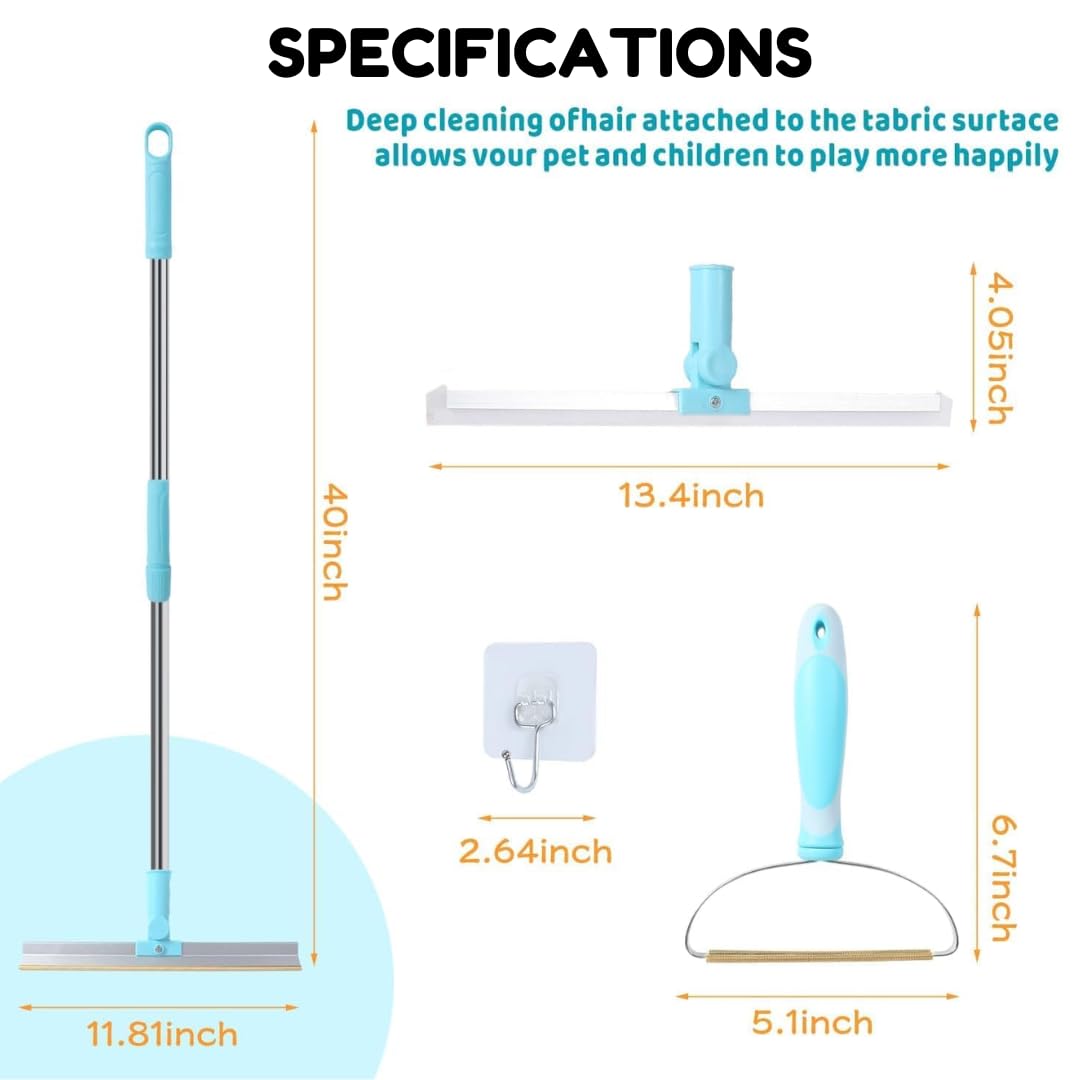 The Bouncing Bow Pet Hair Remover - Handle Carpet Rake & Magic Squeegee Broom, Easy Dog & Cat Fur Sweeper for Carpets, Rugs, and Household Cleaning