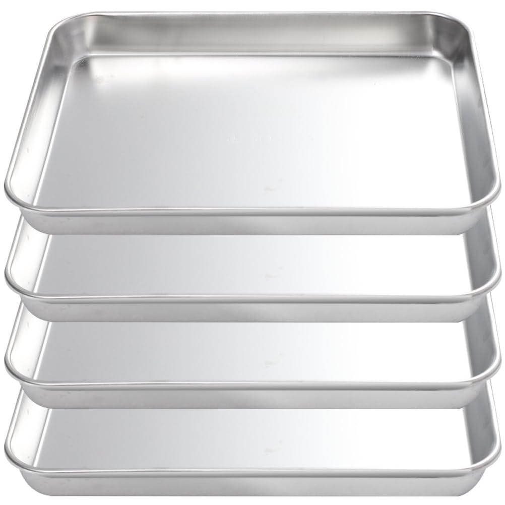 MAGICLULU 4pcs Stainless Steel Bakeware Bandejas Para Comida Coating Trays Stainless Steel Rice Noodles Holding Plate Food Steamer Dessert Platter Pans Square Tray South Korea Pasta Banquet