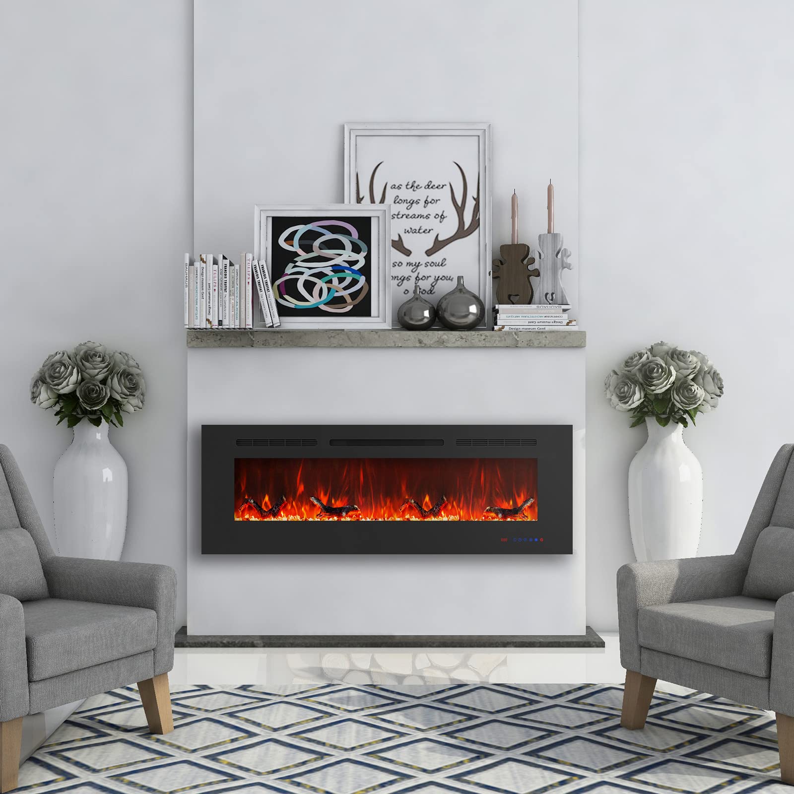 HEATLAND 36" Recessed Wall Mounted Electric Fireplace,Dual Control Remote and Touch Screen, Multiple Colors Adjustable ,750W/1500W Wide Recessed Fireplace Heater, Indoor Heater with Timer