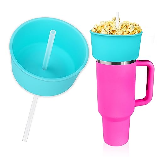 XANGNIER 40 oz Tumbler Accessories Snack Bowls with Long Silione Straw Compatible with Stanley/Simple Modern and Other Brand 40 oz Tumbler with Handle Cups(Diameter 3.4-3.6in),Bowl Tumbler Attachment