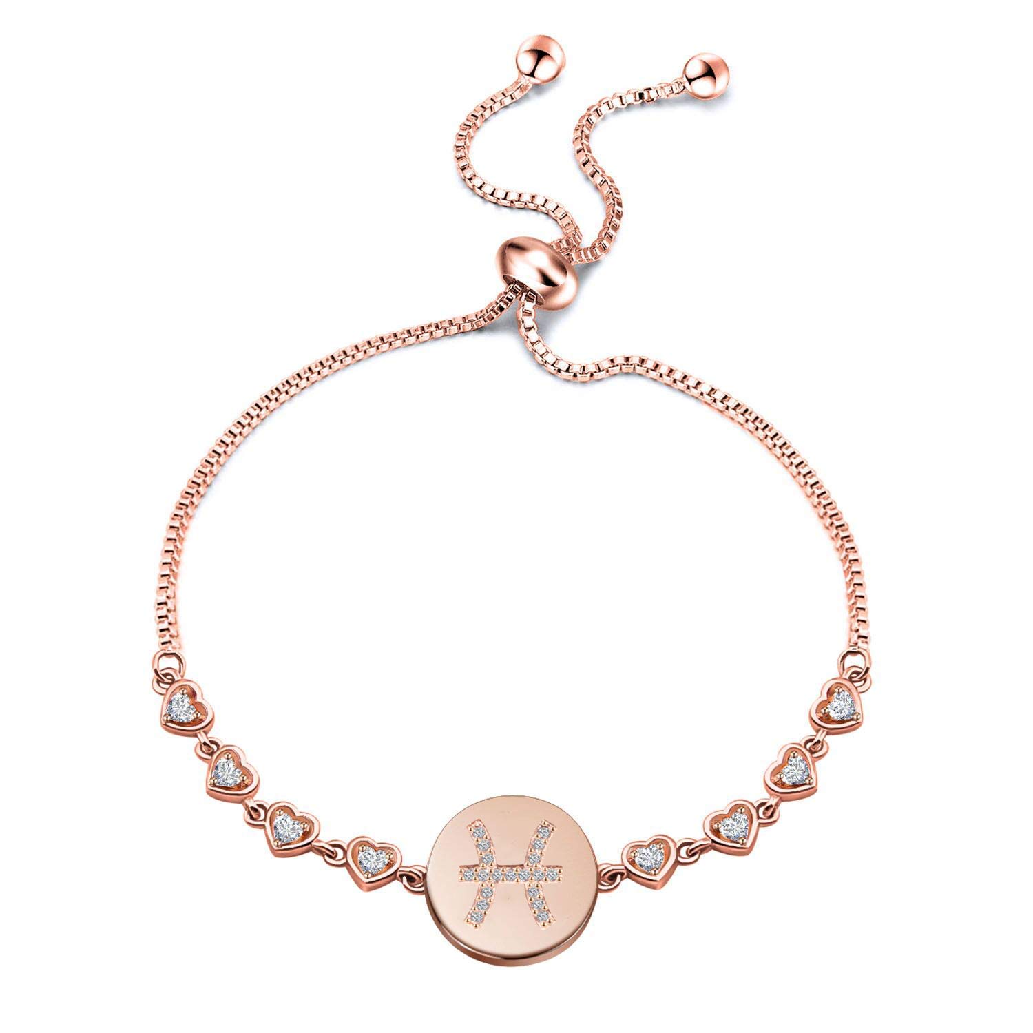 ENSIANTH Rose Gold Zodiac Sign Adjustable Bracelet Birthday Gift for Women (BR-Pisces)