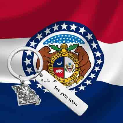 ENSIANTH See you soon Keychain Long Distance Relationship State Map Keychain Moving Away Gift Lovers Location Gift (Missouri key)